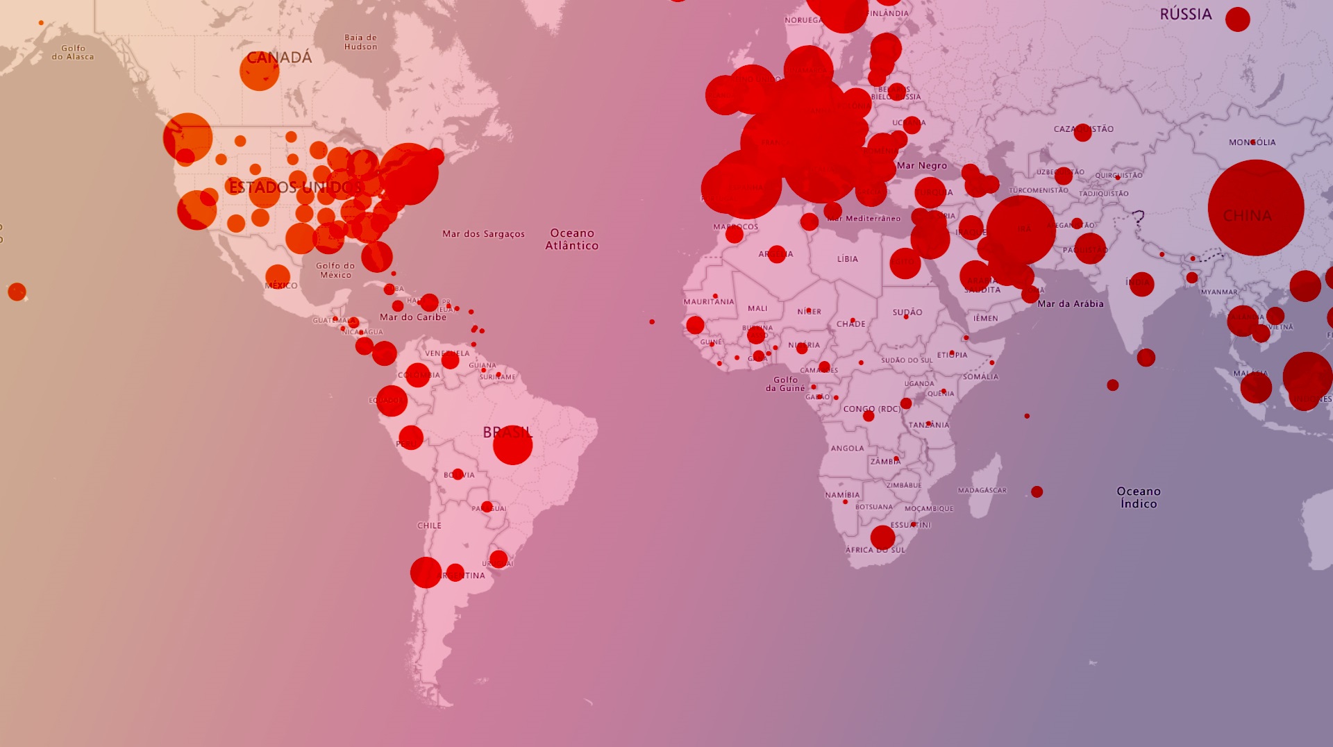 Mapa da Microsoft mostra avanço do coronavírus COVID-19 pelo mundo ao vivo