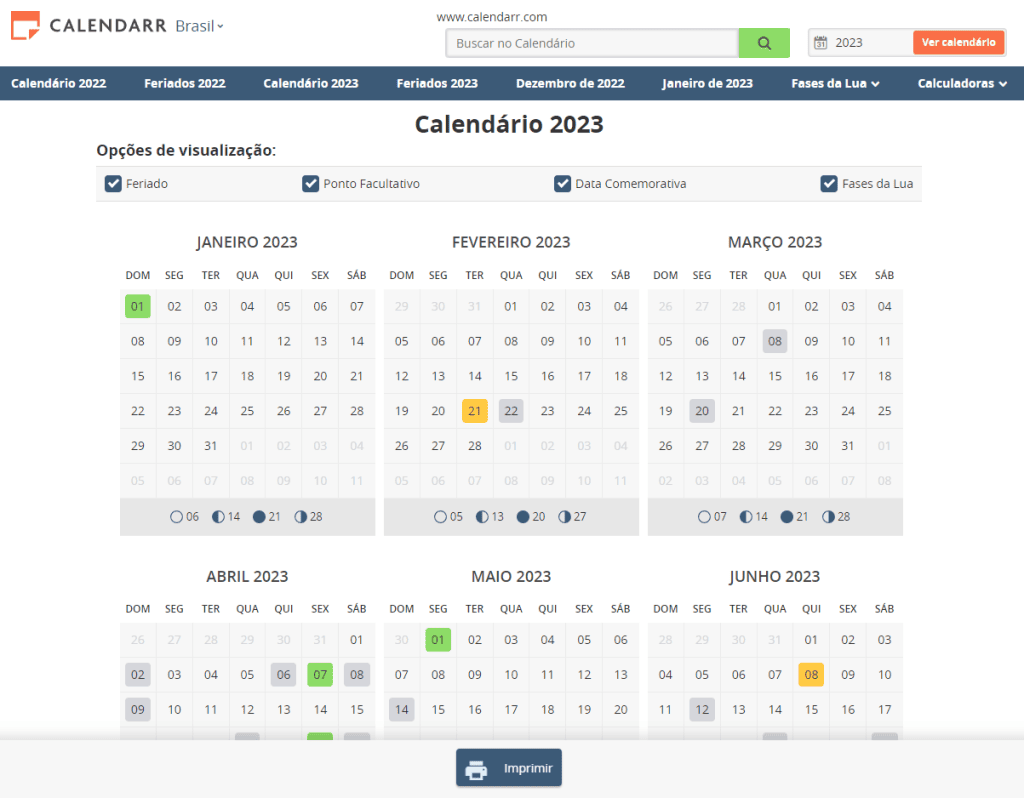 Como imprimir o Calendário 2023 com feriados e datas comemorativas