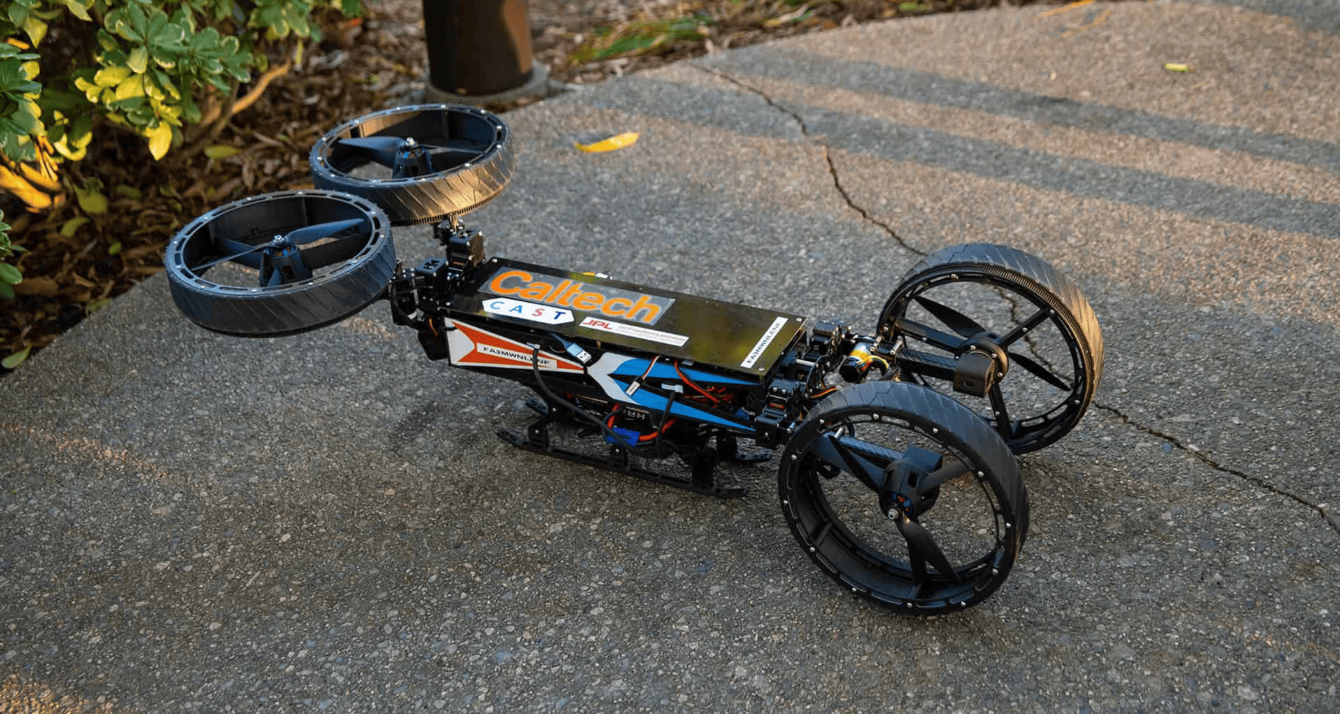 Transformer drone, with wheels, is able to fly and walk