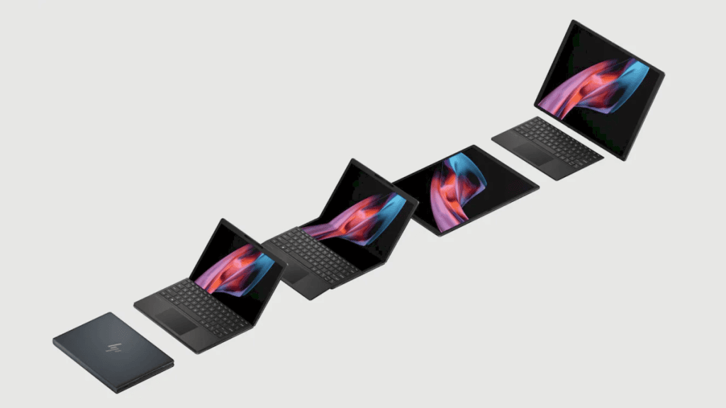 HP Specter Fold PC, qatlana bilən noutbuku nümayiş etdirir